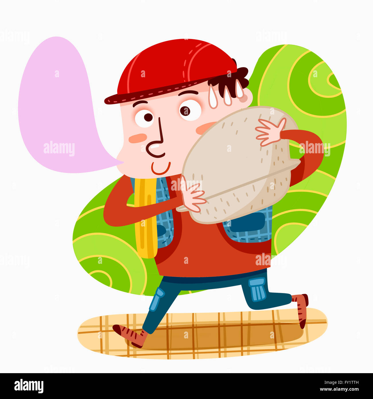 Rice delivery man character in illustration with copy space Stock Photo ...