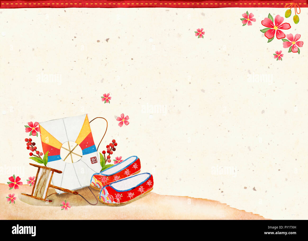 New Year Card Design In Korean Traditional Object Image Stock Photo new-year-card-design-in-korean-traditional-object-image-stock-photo