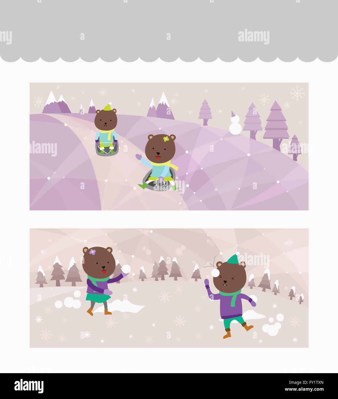 Snowball fighting in illustration Stock Photo - Alamy