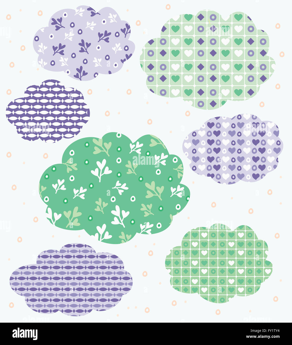 Various cloud shapes in illustration with patterns Stock Photo - Alamy