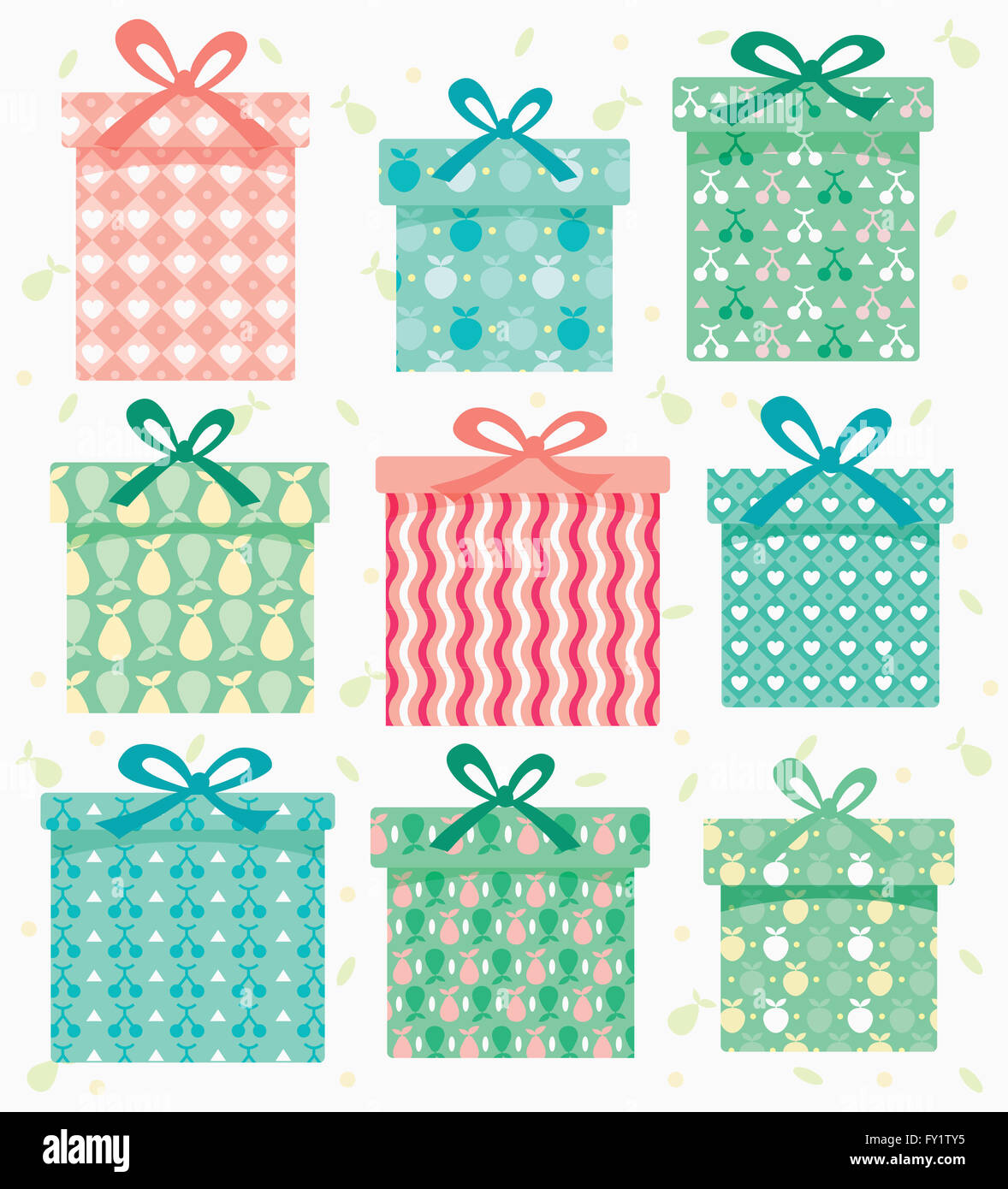 Various gift boxes with patterns in illustration Stock Photo - Alamy