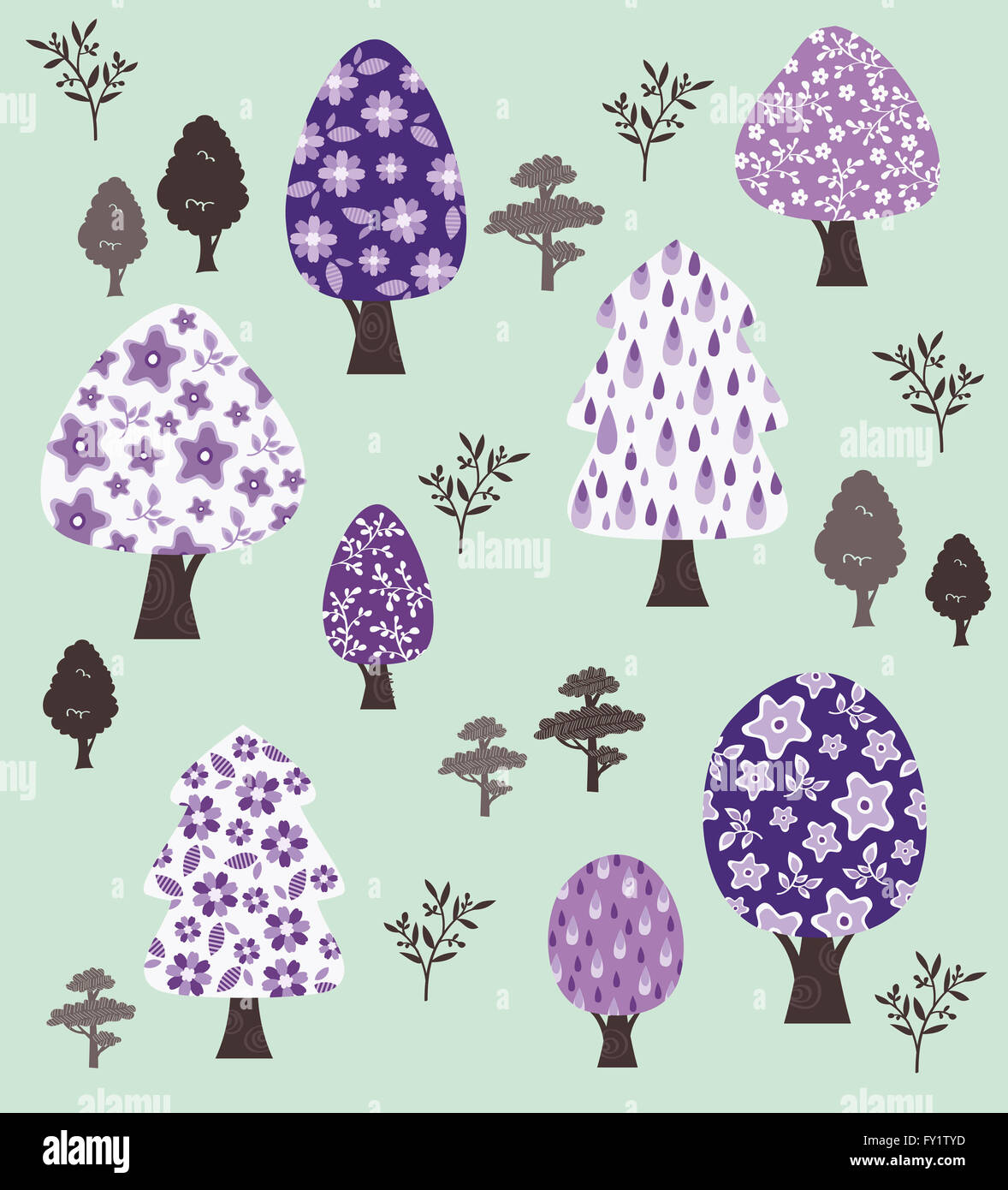 Various tree shapes with patterns in illustration Stock Photo - Alamy