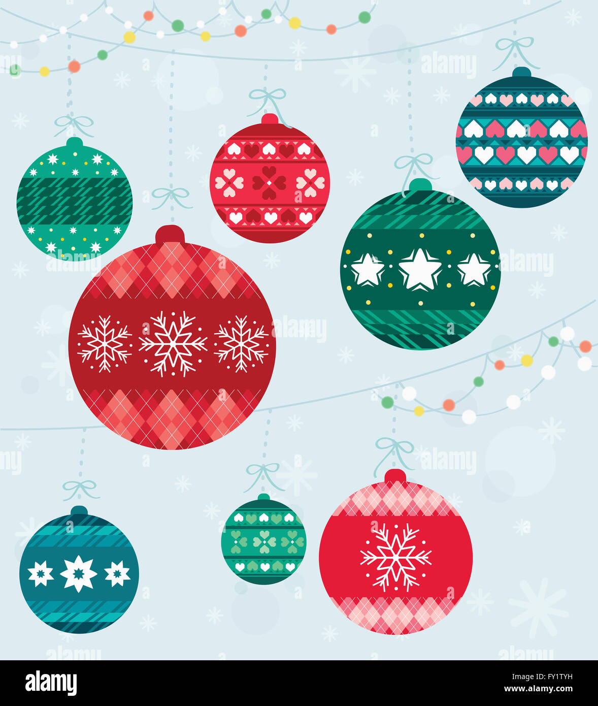 Various Christmas ornaments with patterns in illustration Stock Photo ...