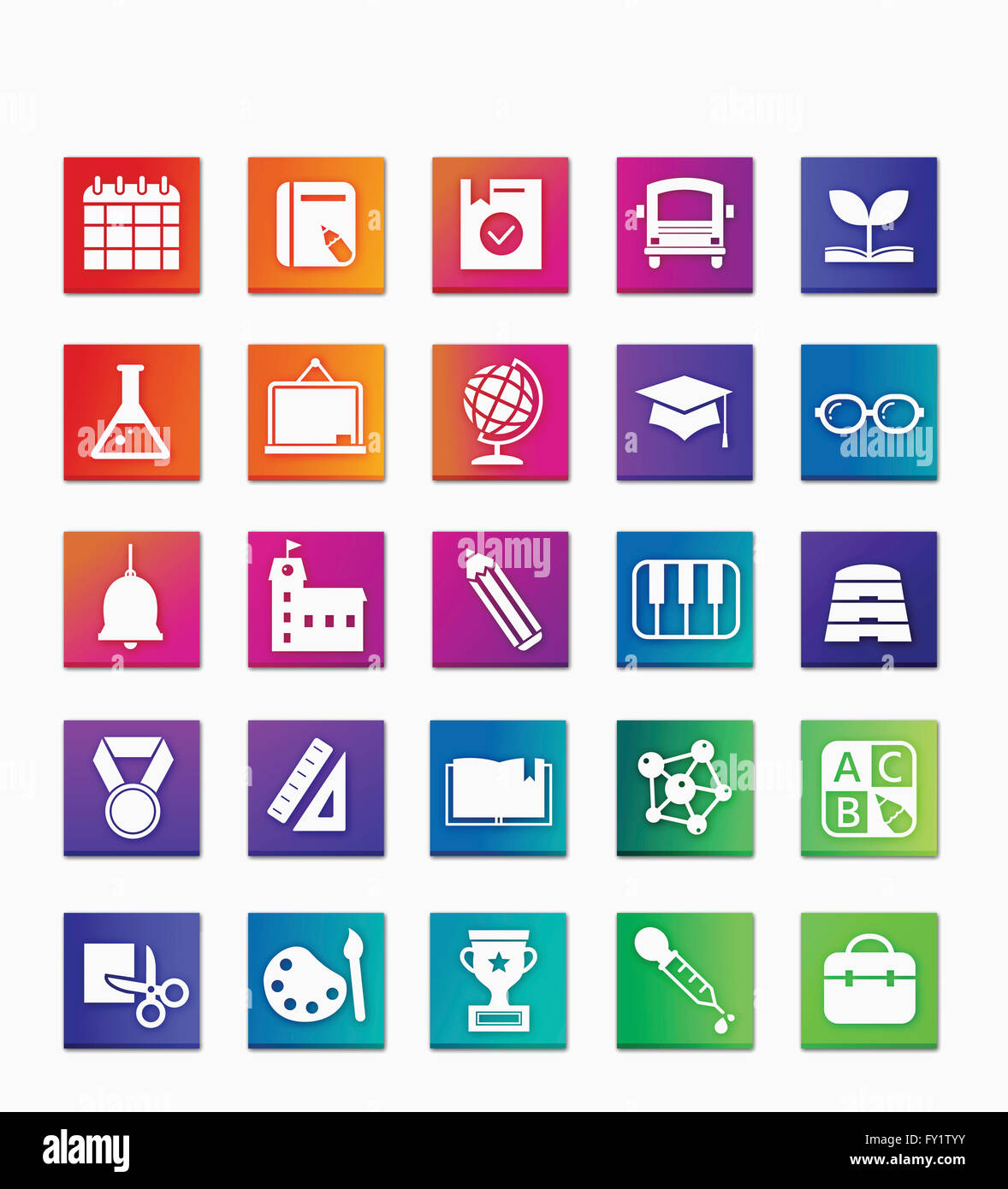 Various icons in colors related to education Stock Photo - Alamy