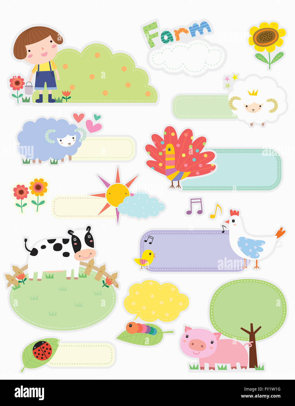 Various sticker designs with copy space related to farm animals Stock ...