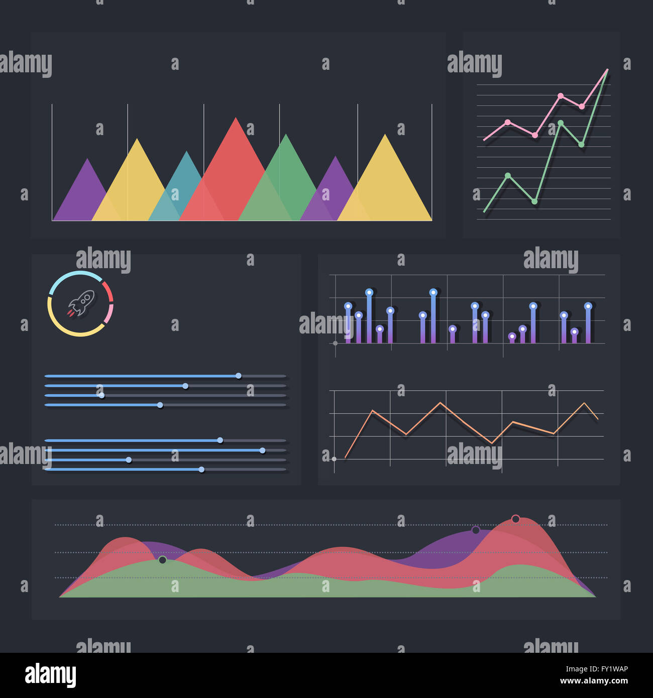 Various graphs and diagrams in info graphic illustration Stock Photo ...