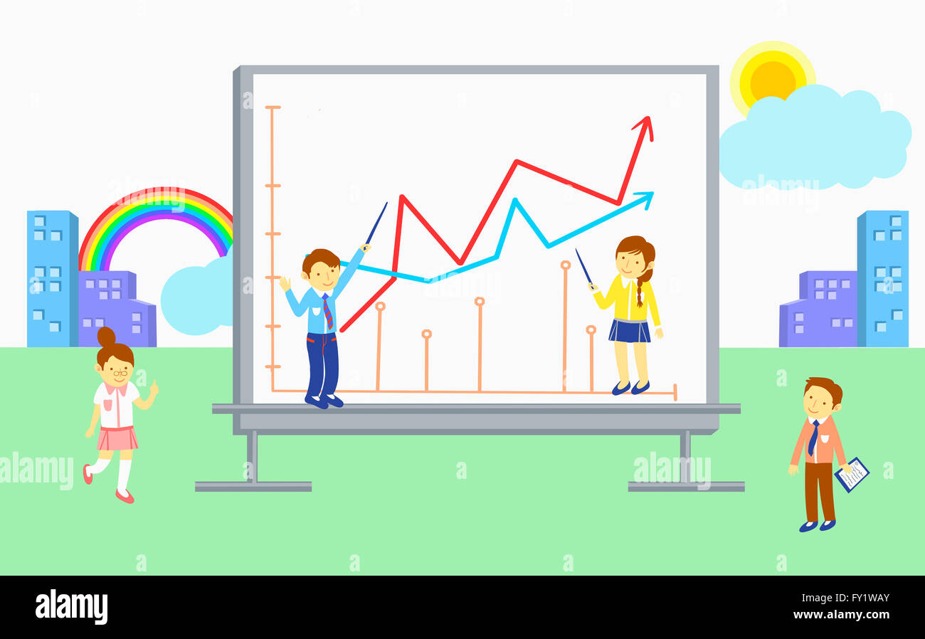 Improving graph with employees representing teamwork Stock Photo - Alamy