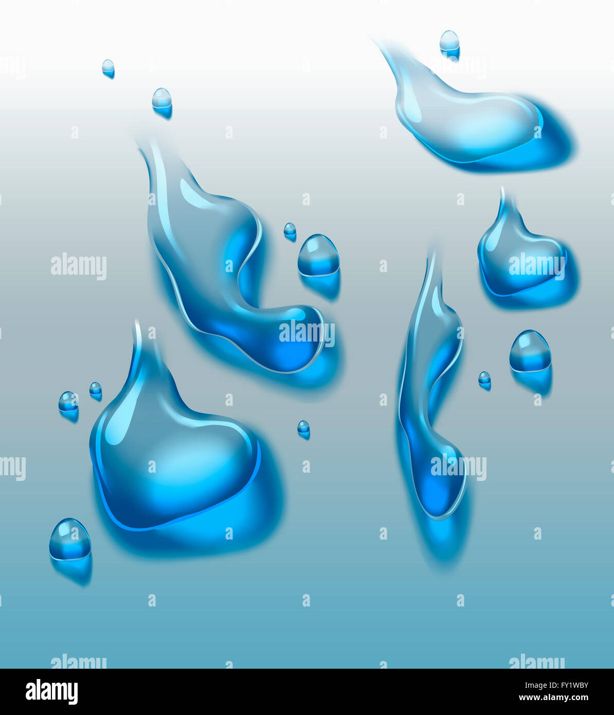 Various blue water drops in illustration Stock Photo - Alamy