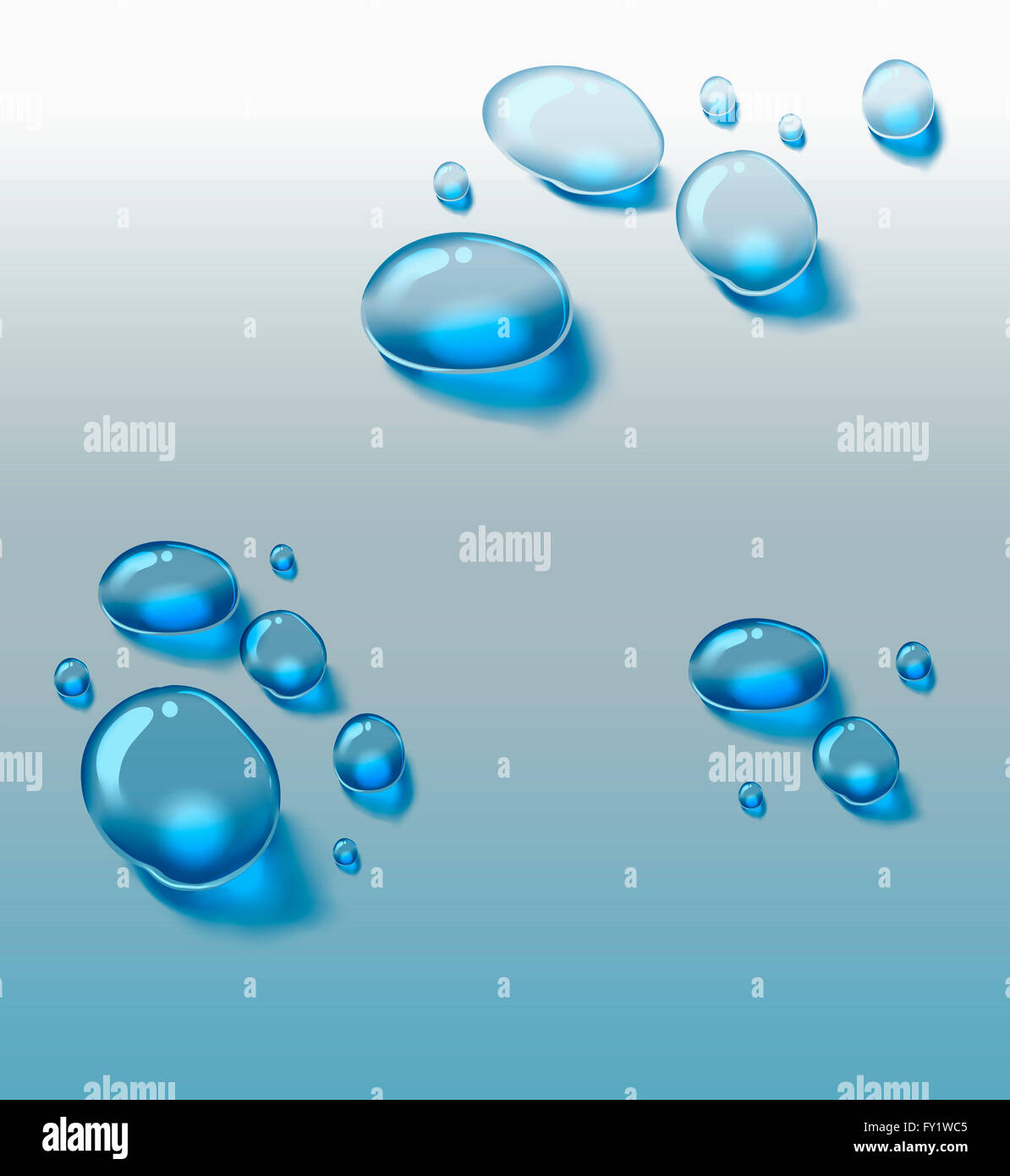 Various blue water drops in illustration Stock Photo - Alamy