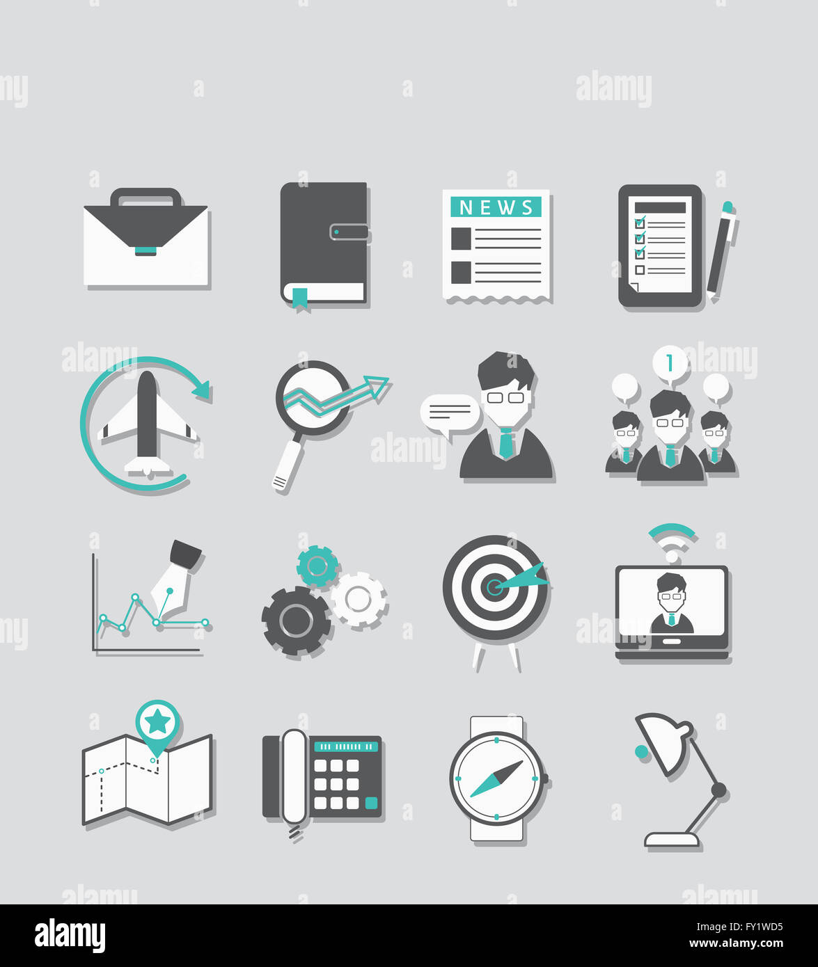 Various icons related to business and office work Stock Photo - Alamy