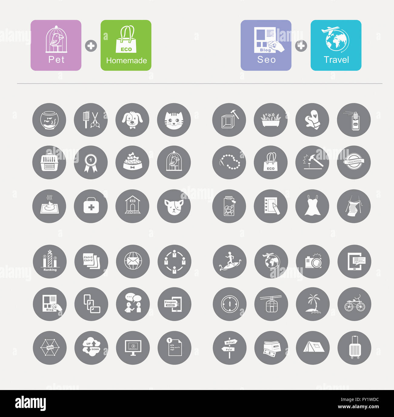 Collection of various icons Stock Photo - Alamy
