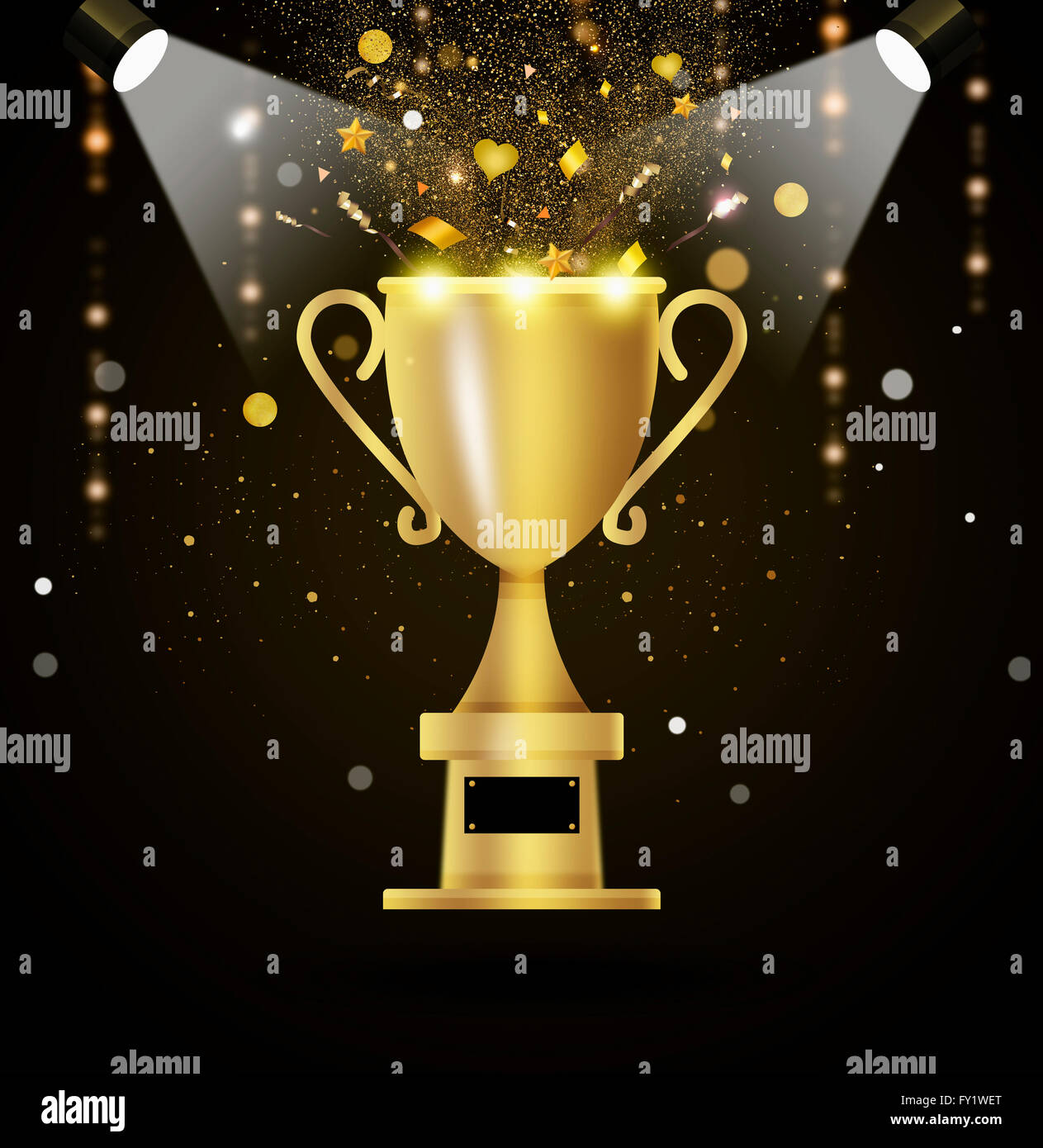 Gold trophy under lights Stock Photo - Alamy