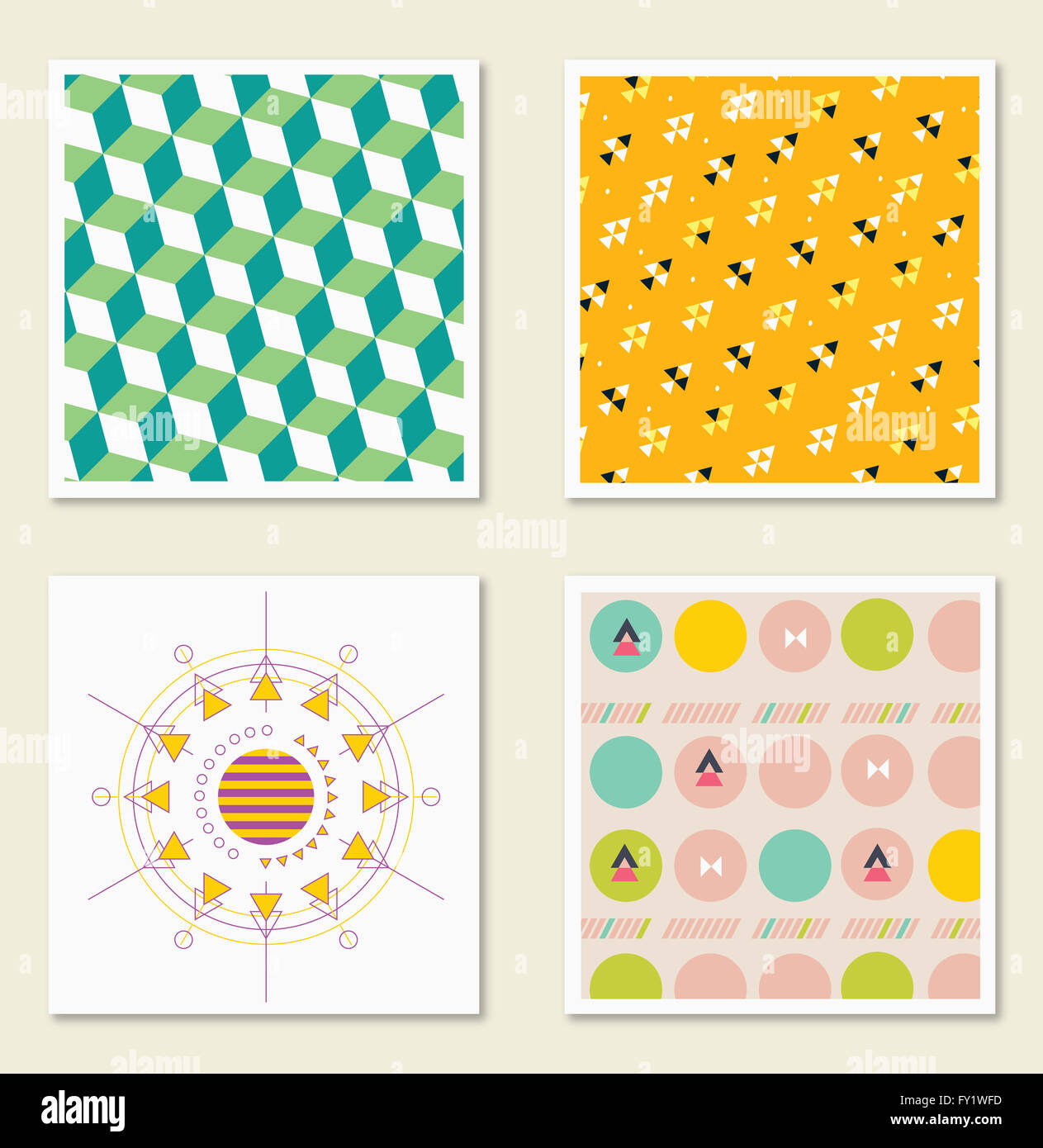 Various colorful geometrical designs in illustration Stock Photo - Alamy