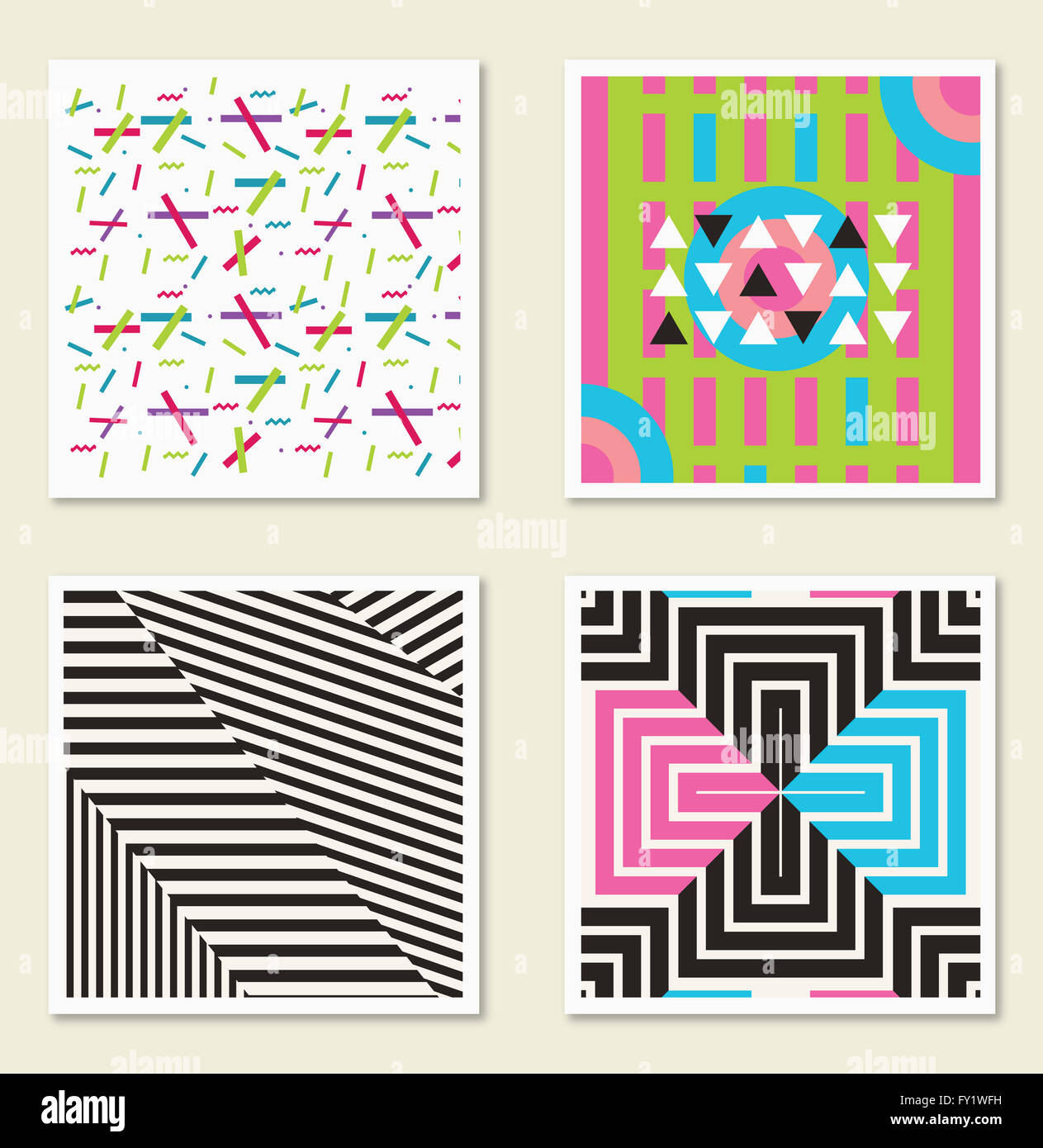 Various colorful geometrical designs in illustration Stock Photo - Alamy