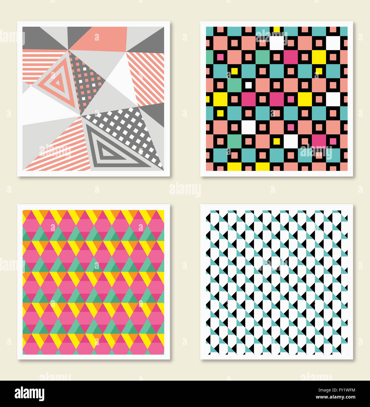 Various colorful geometrical designs in illustration Stock Photo - Alamy