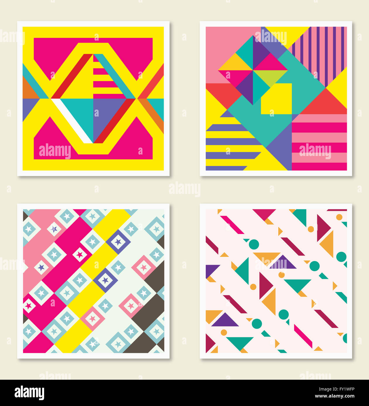 Various colorful geometrical pattern designs in illustration Stock ...