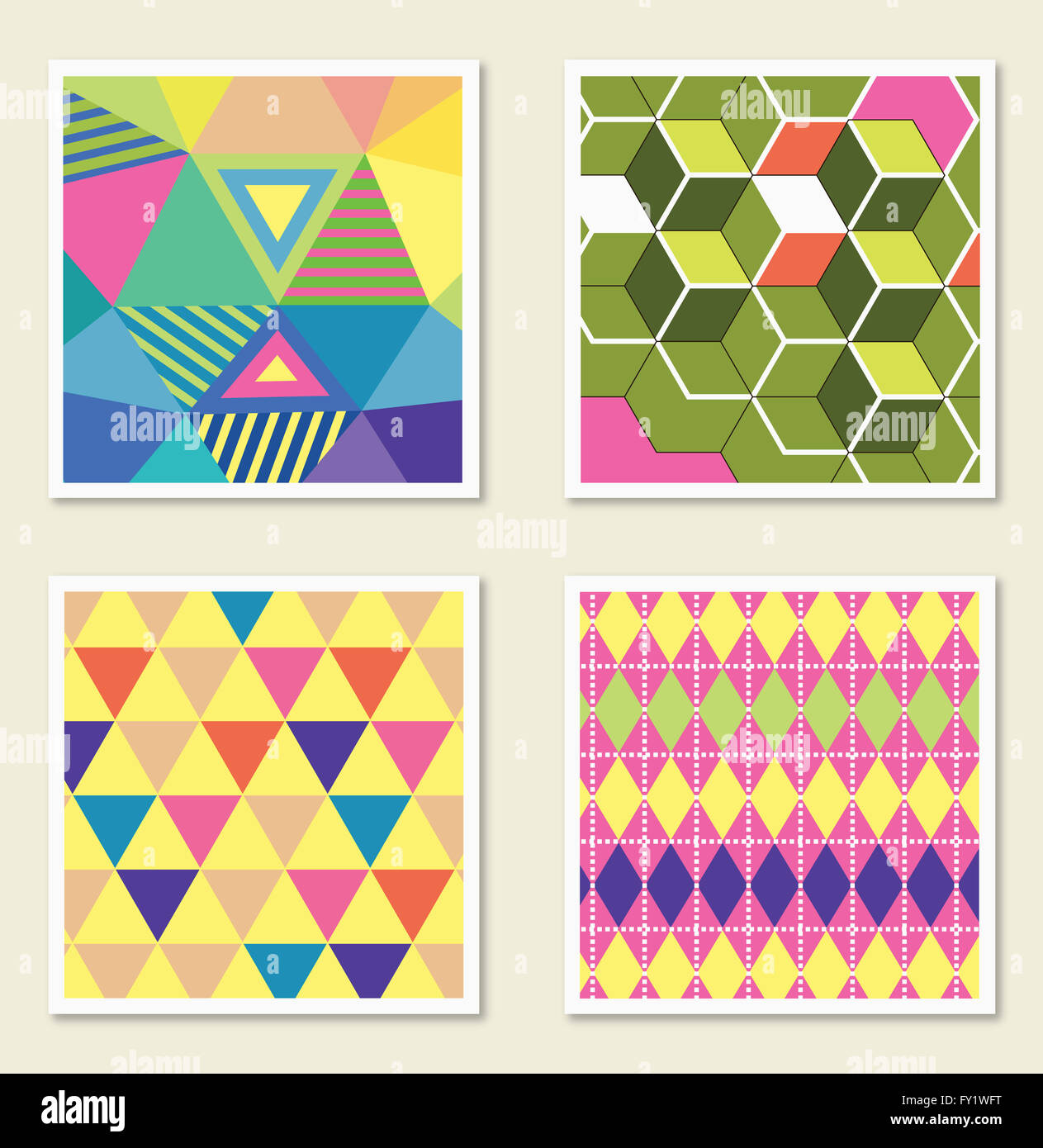 Various colorful geometrical pattern designs in illustration Stock ...