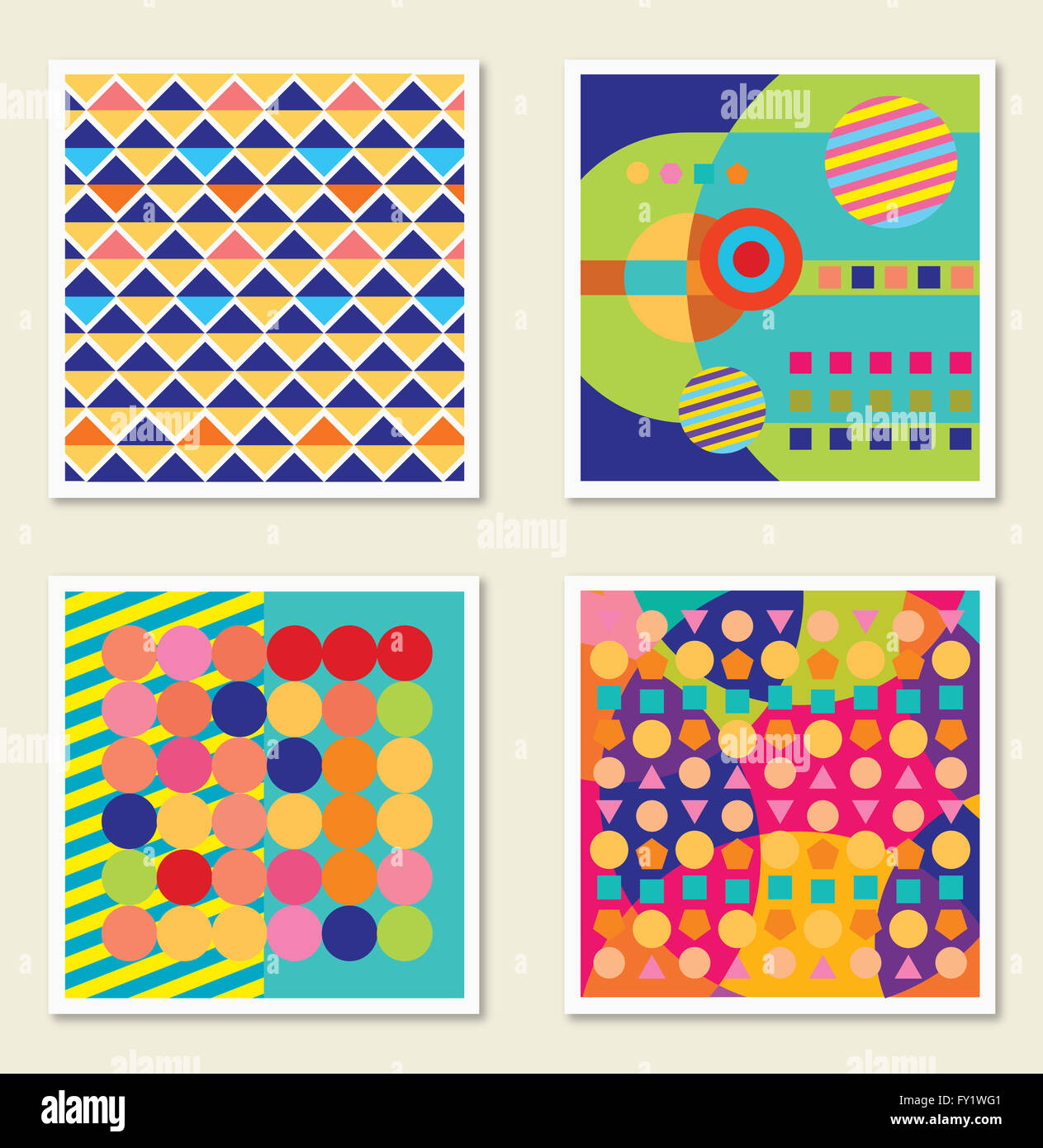 Various colorful geometrical pattern designs in illustration Stock ...