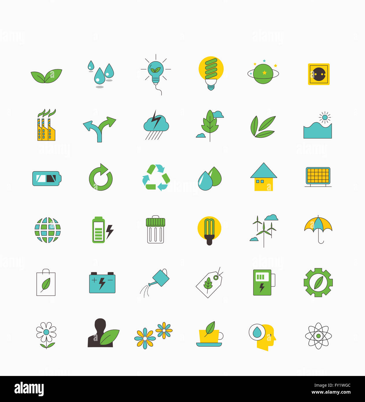 Various icons related to alternative energy and protecting environment ...