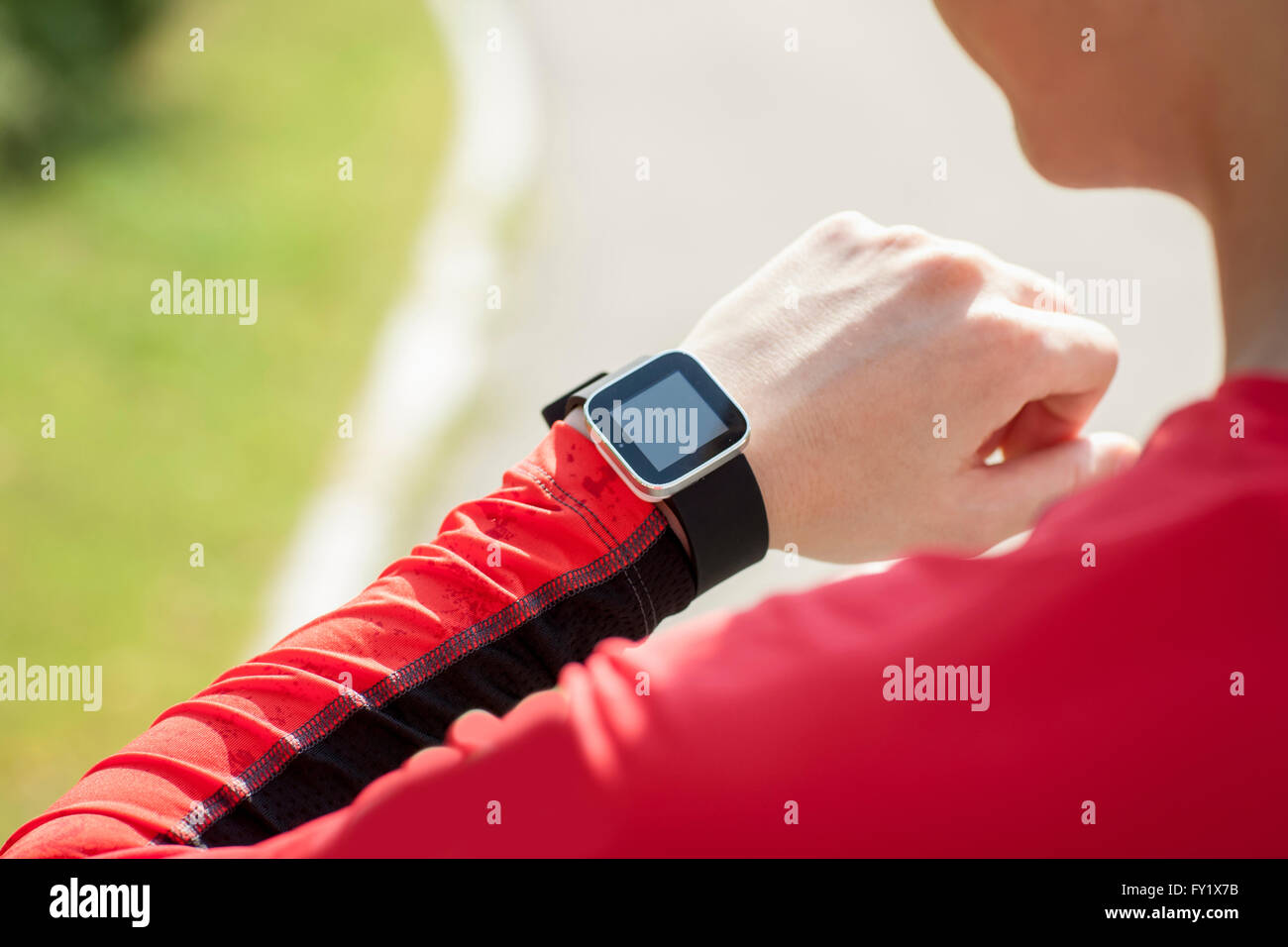Smart watch on man's wrist Stock Photo - Alamy