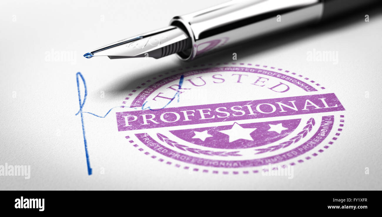 Trusted Professionnal rubber stamp mark imprinted on a paper texture ...