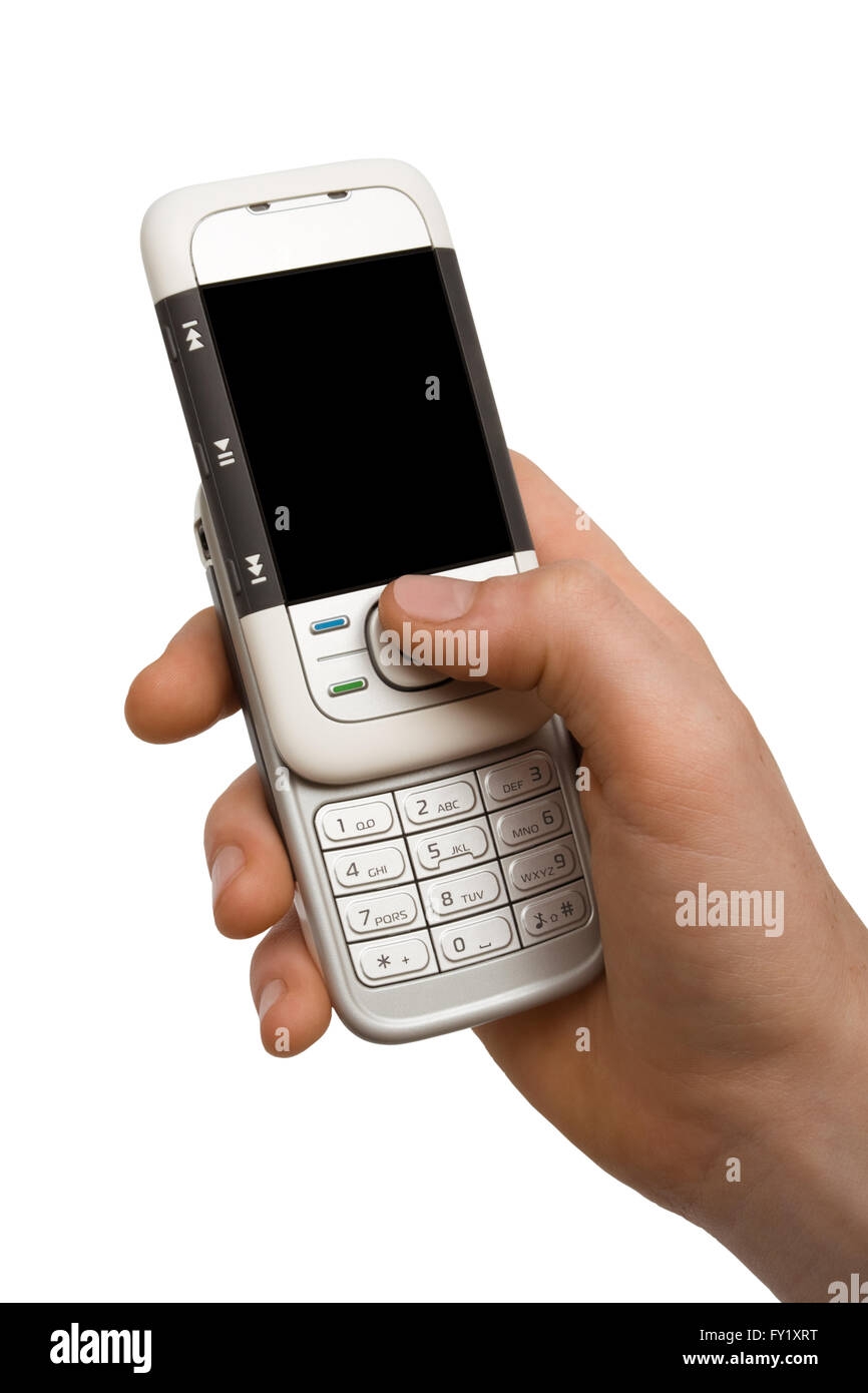 Phone in a hand on a white background Stock Photo - Alamy