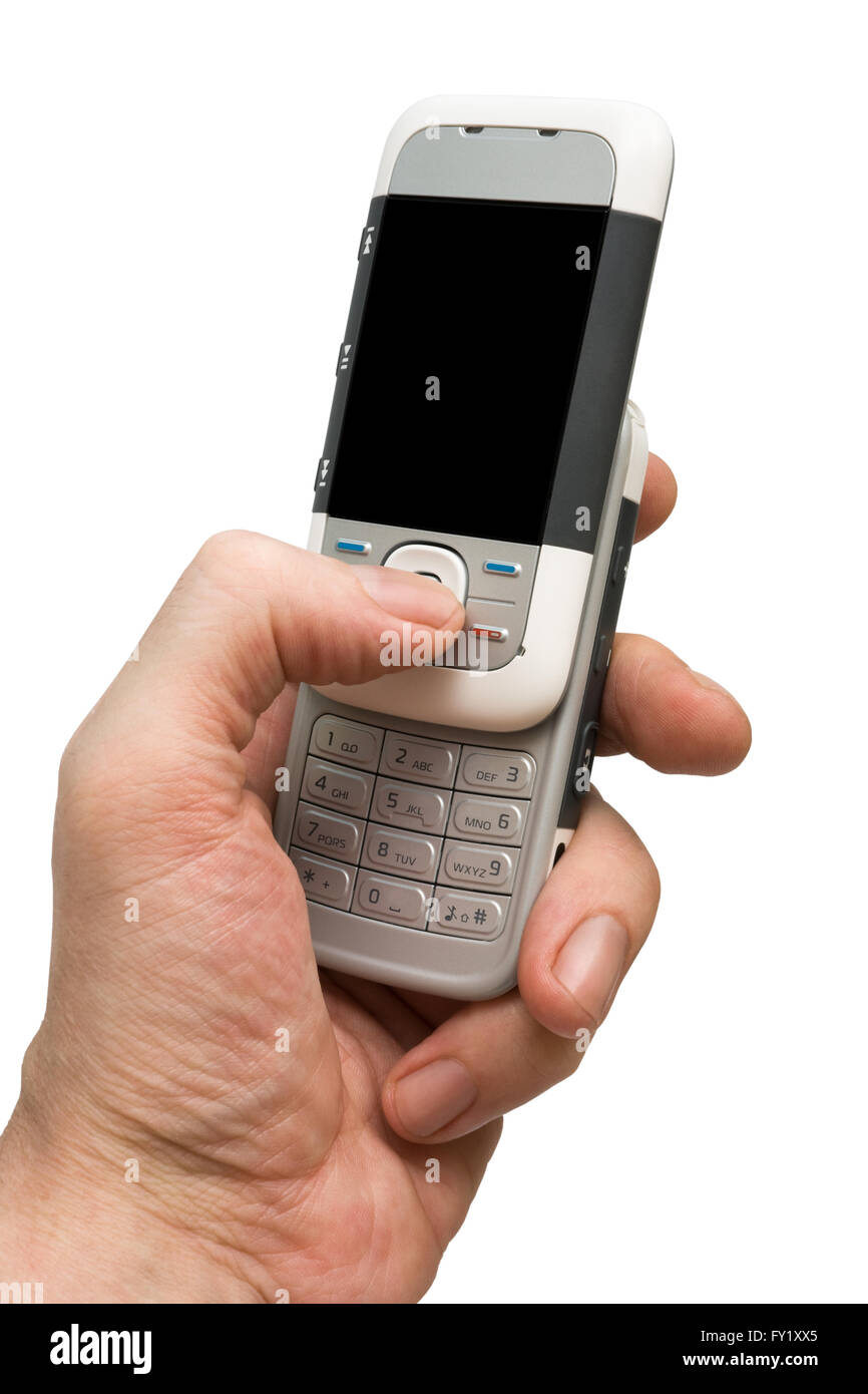 Phone in a hand on a white background Stock Photo - Alamy