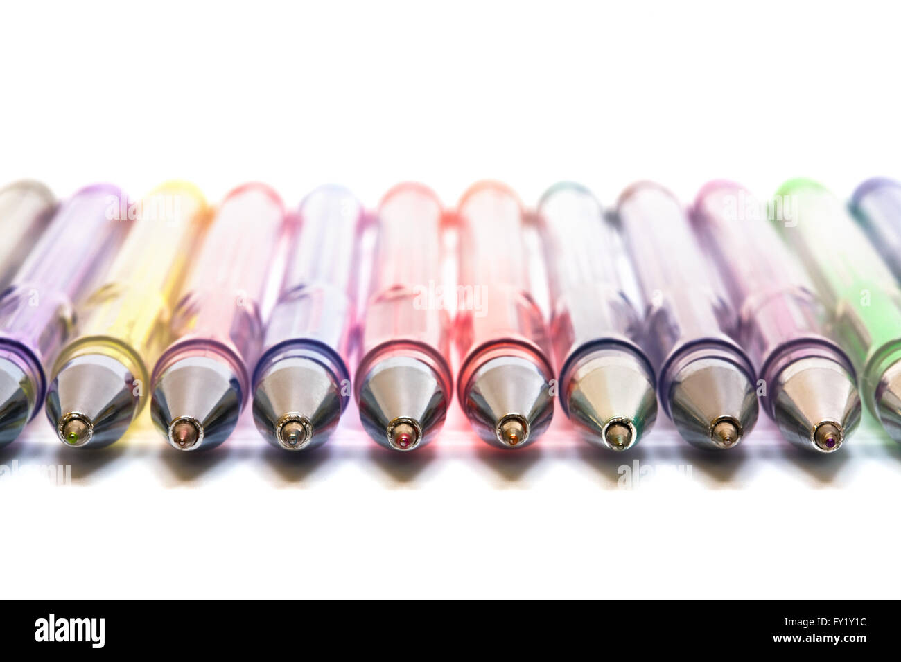 Color ballpoint pens on a white background Stock Photo - Alamy