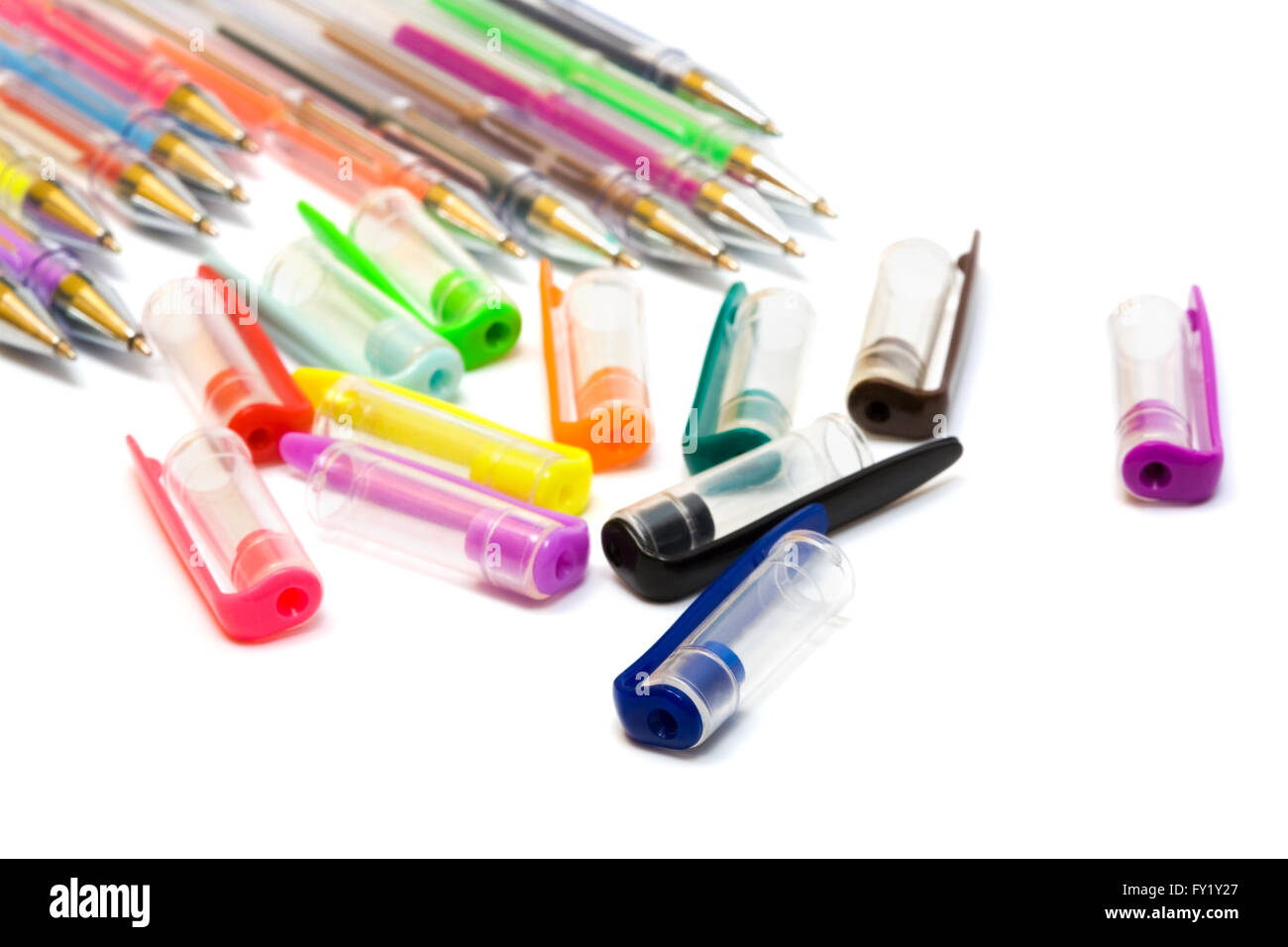 Color ballpoint pens on a white background Stock Photo - Alamy
