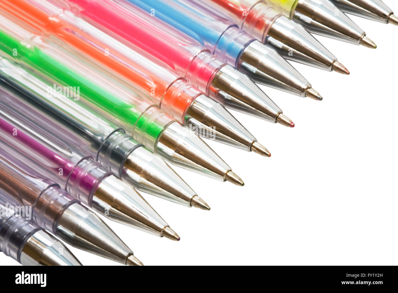 Color ballpoint pens on a white background Stock Photo - Alamy