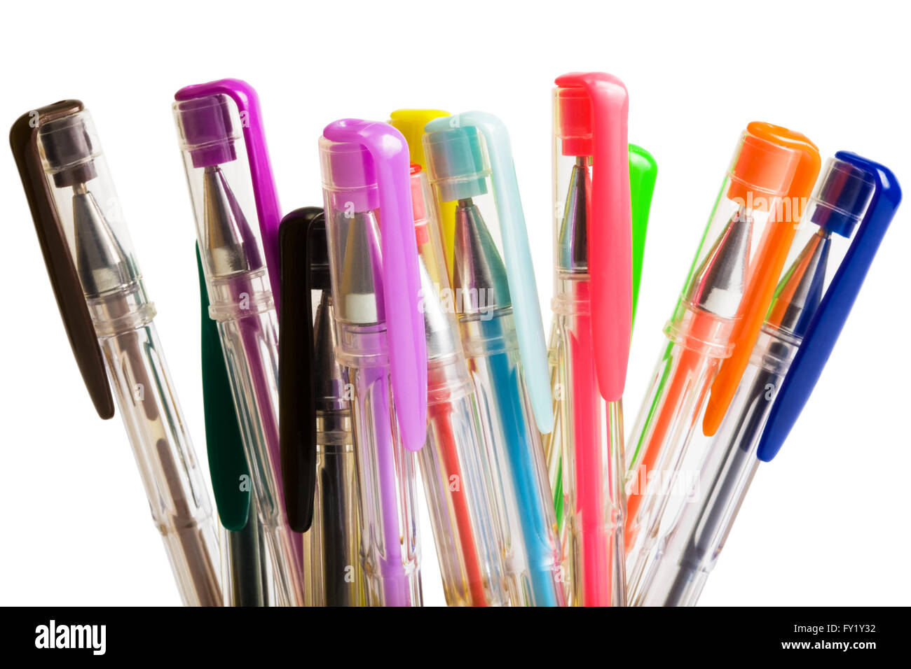 Color ballpoint pens on a white background Stock Photo - Alamy