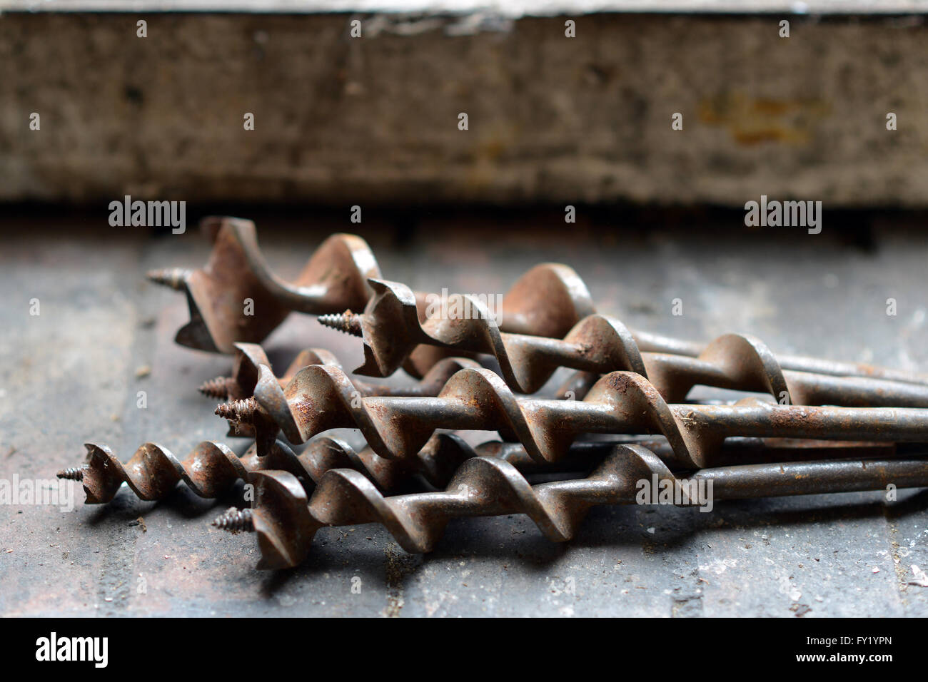 Vintage rusty drill bits Stock Photo - Alamy
