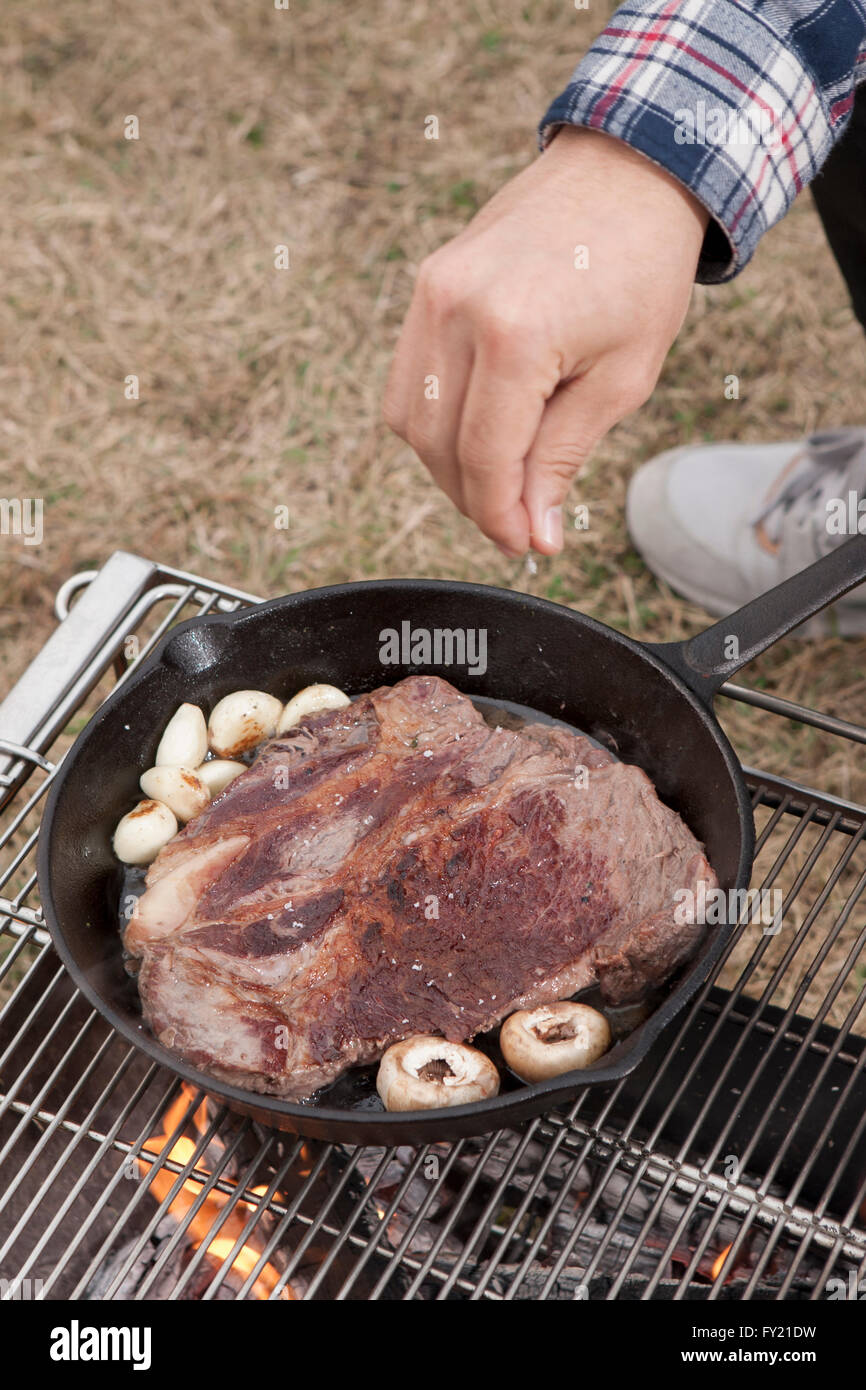 Steak being seasoned by a hand Stock Photo - Alamy