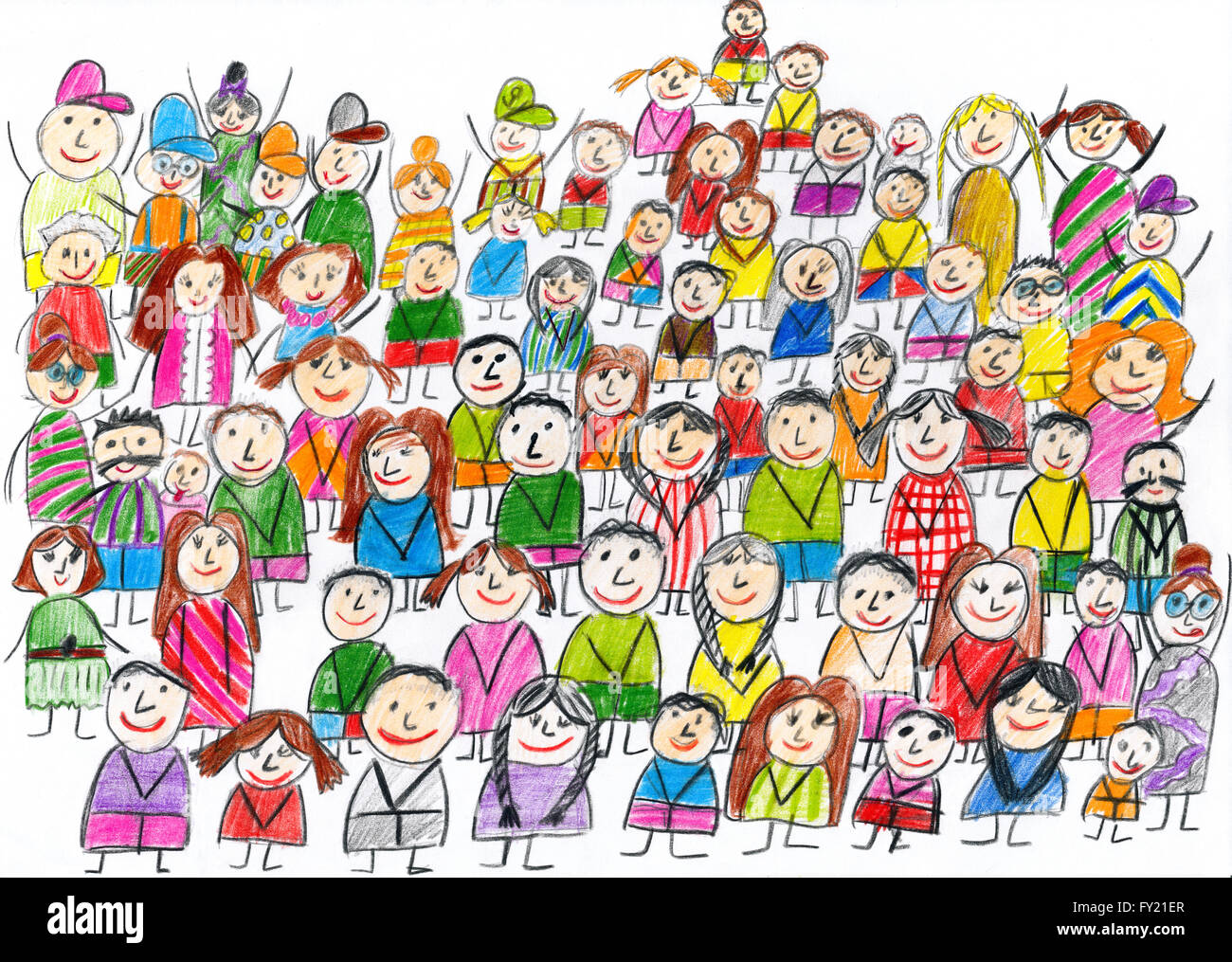 peoples team group portrait, children drawing object on paper, hand ...