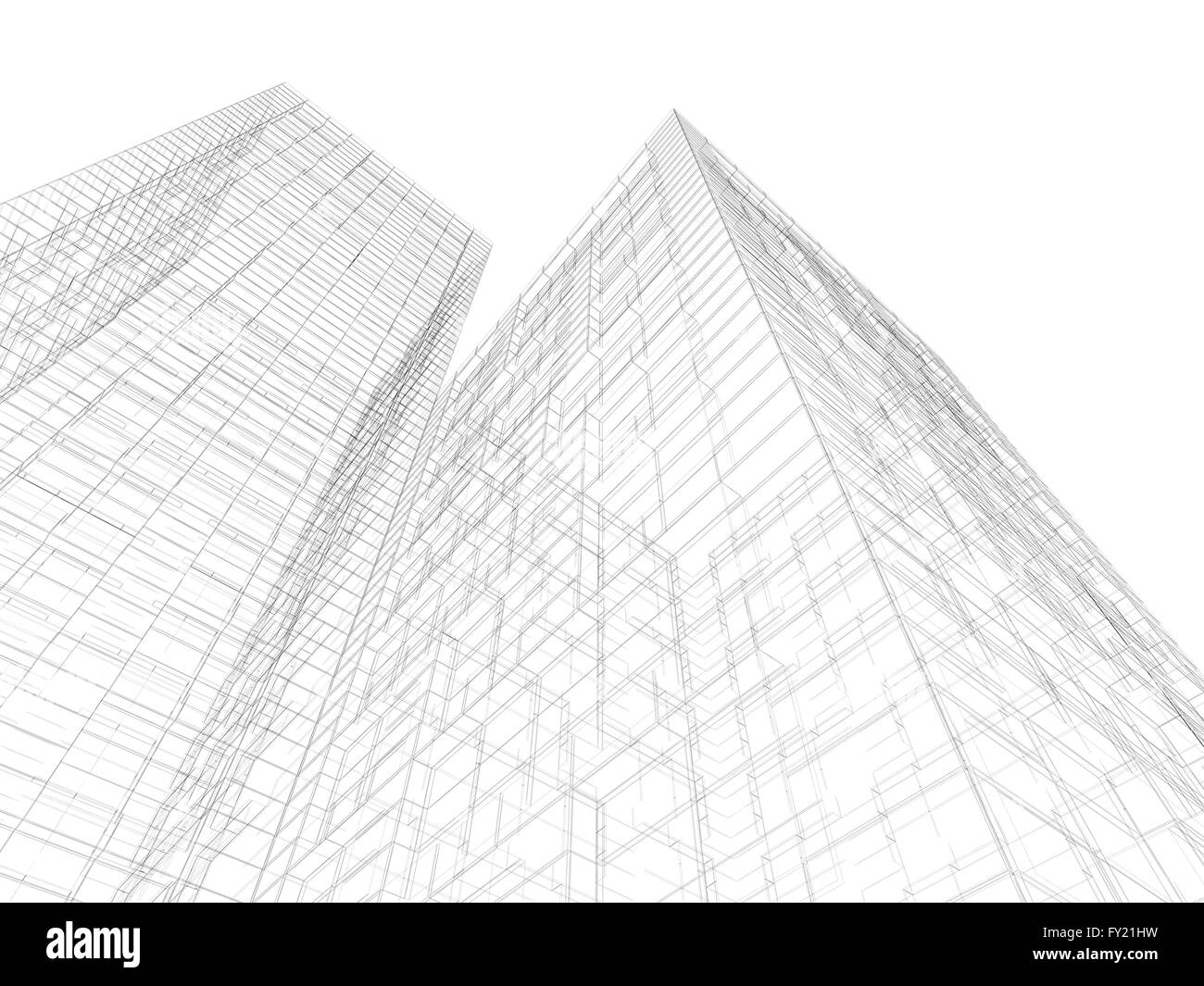 Abstract digital graphic background. Modern buildings, black wire frame ...