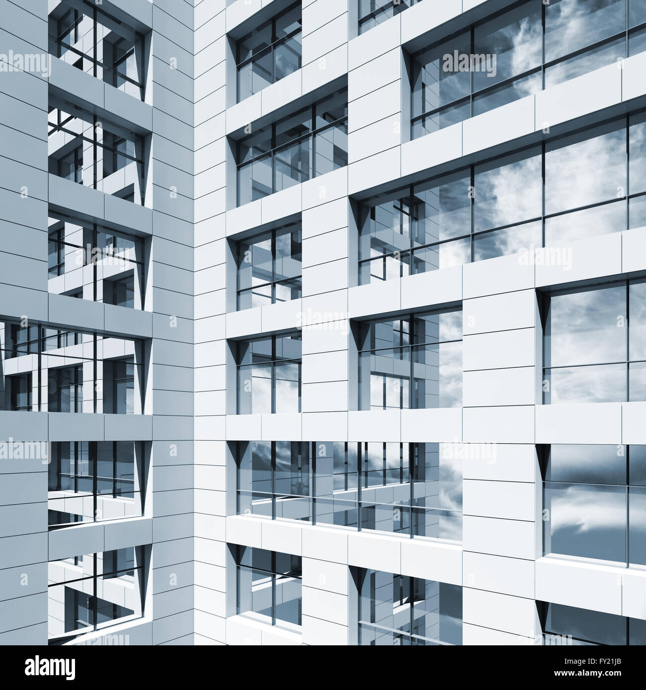 Abstract modern architecture, windows with cloudy sky reflections in ...