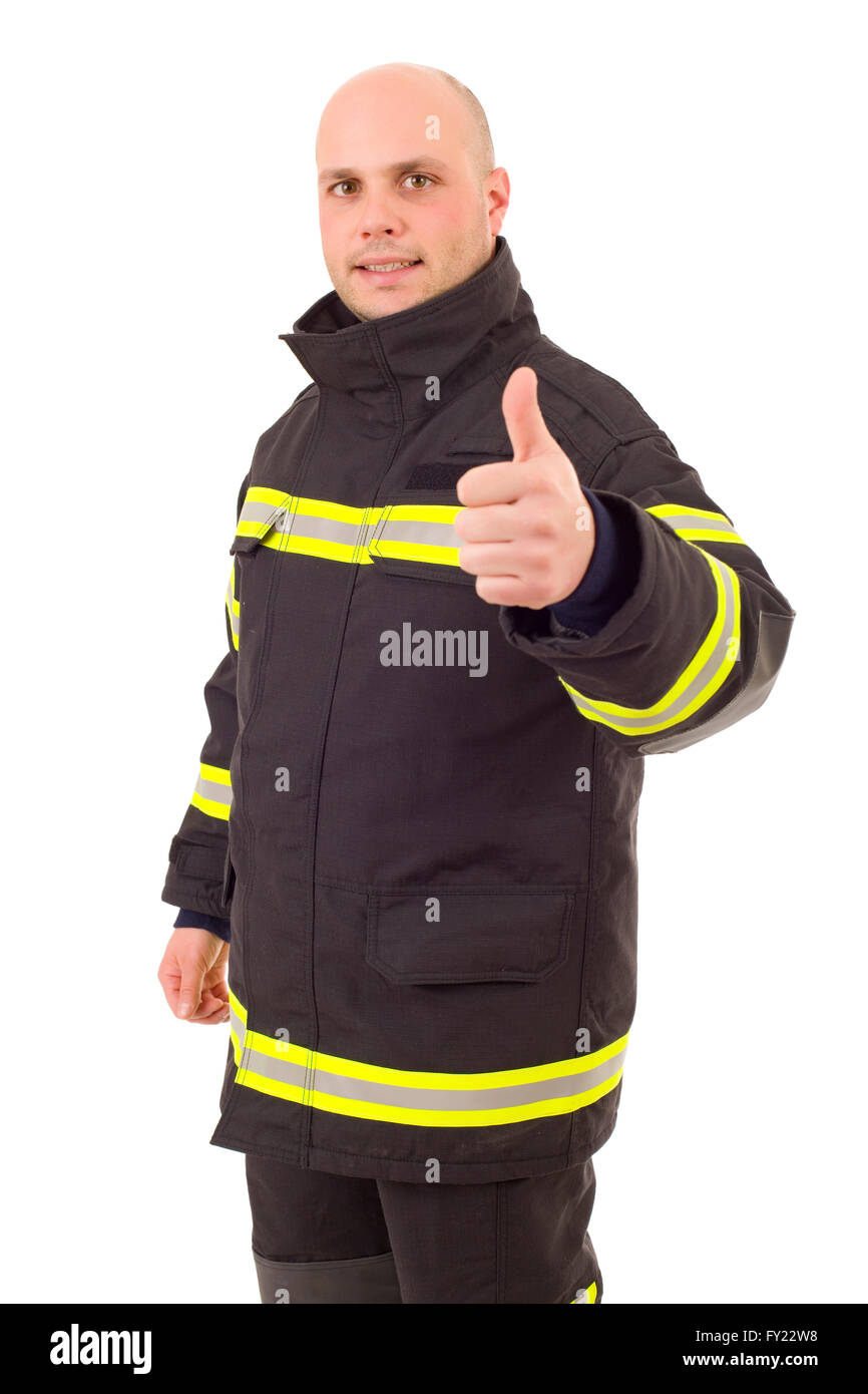 fire fighter going thumb up, isolated on white background Stock Photo ...