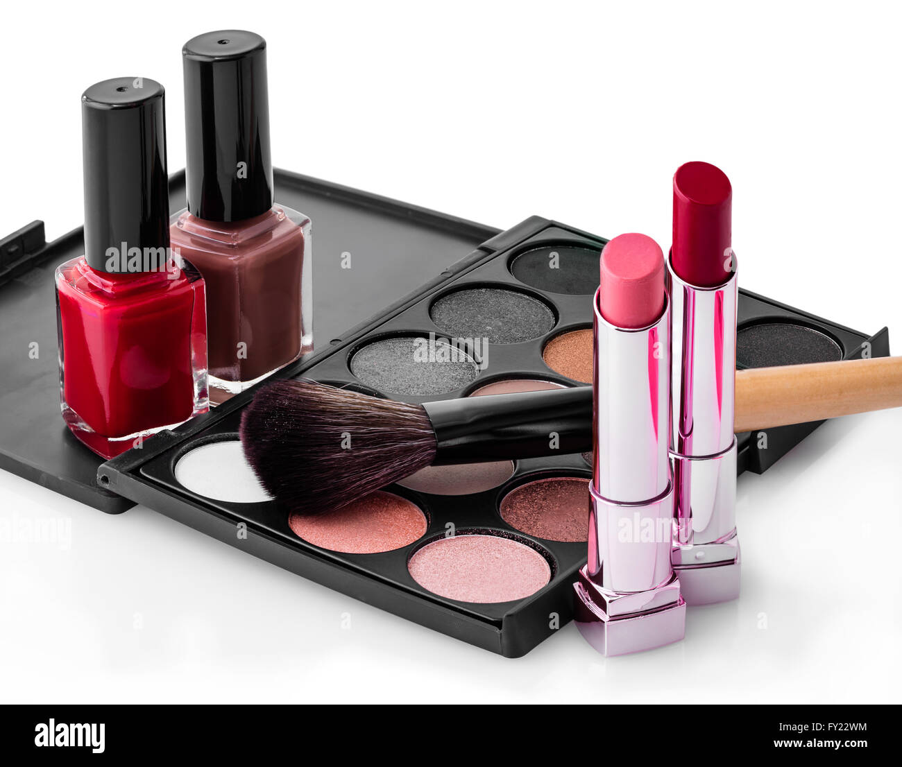 set of female cosmetics on a white background Stock Photo - Alamy