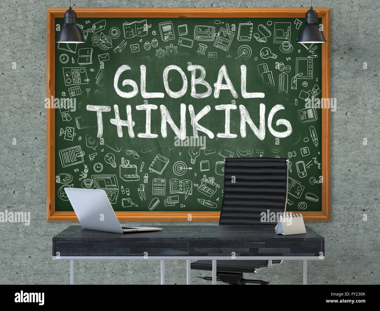 Global Thinking Concept. Doodle Icons on Chalkboard Stock Photo - Alamy