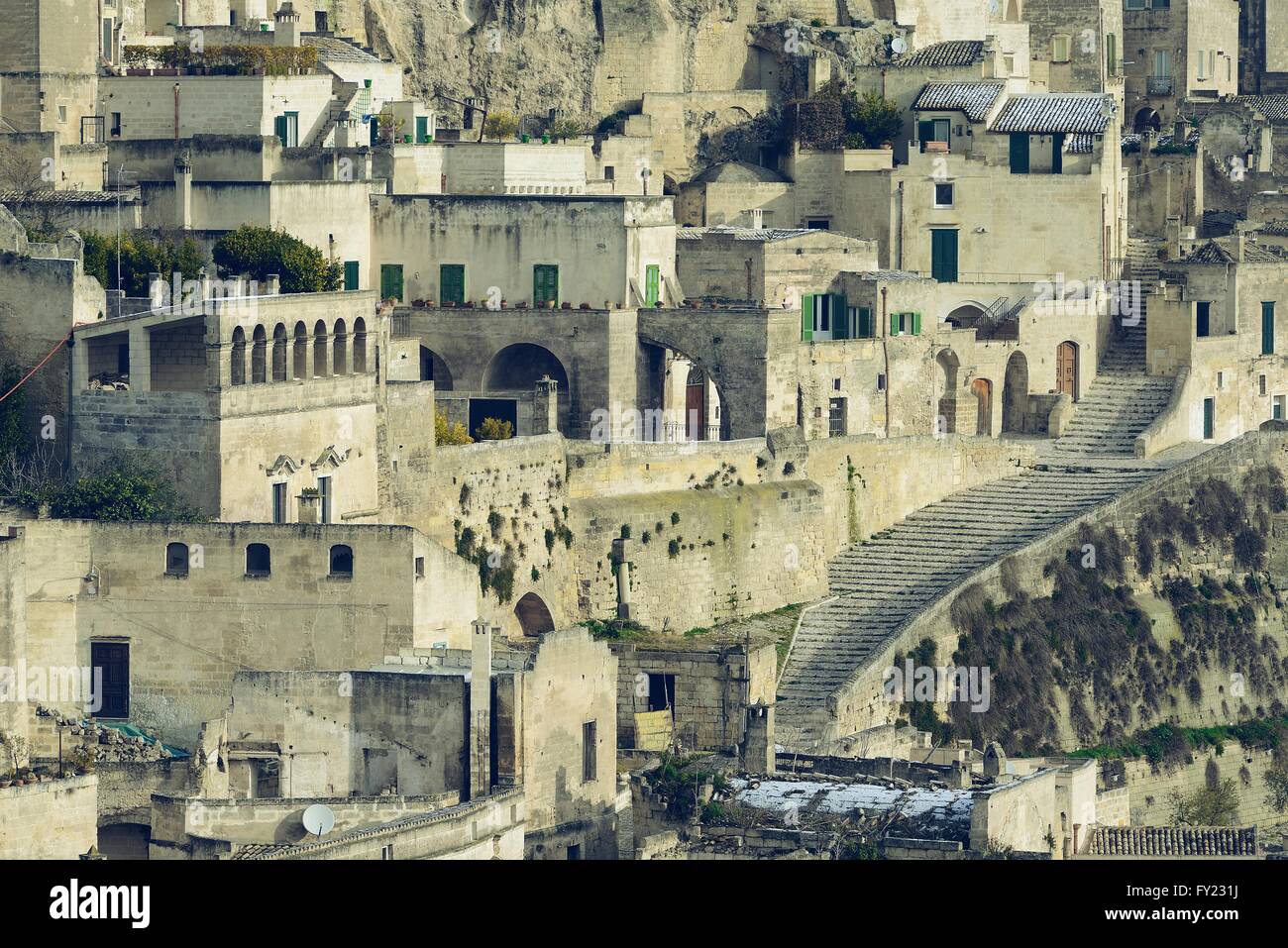 Sassi, old Matera cityscape with snow reamaings Stock Photo - Alamy