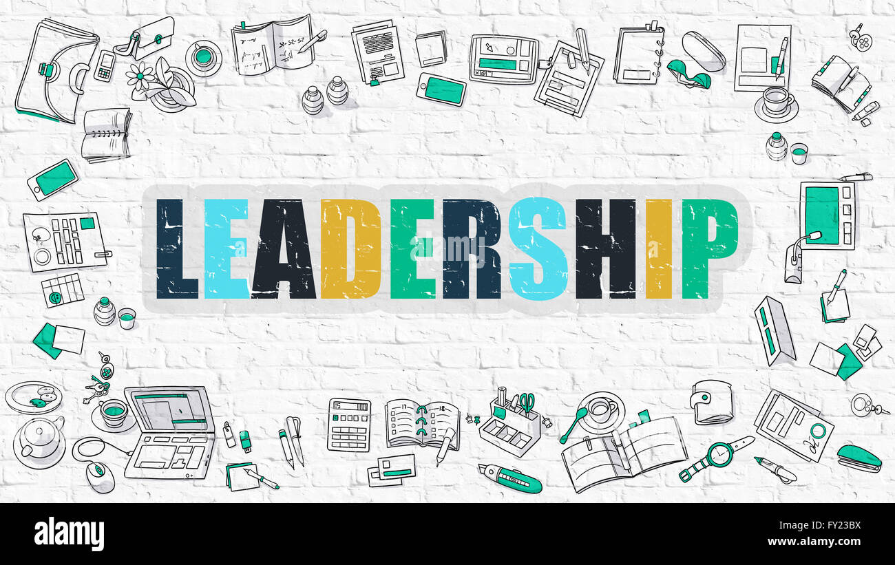 Multicolor Leadership on White Brickwall. Doodle Style Stock Photo - Alamy