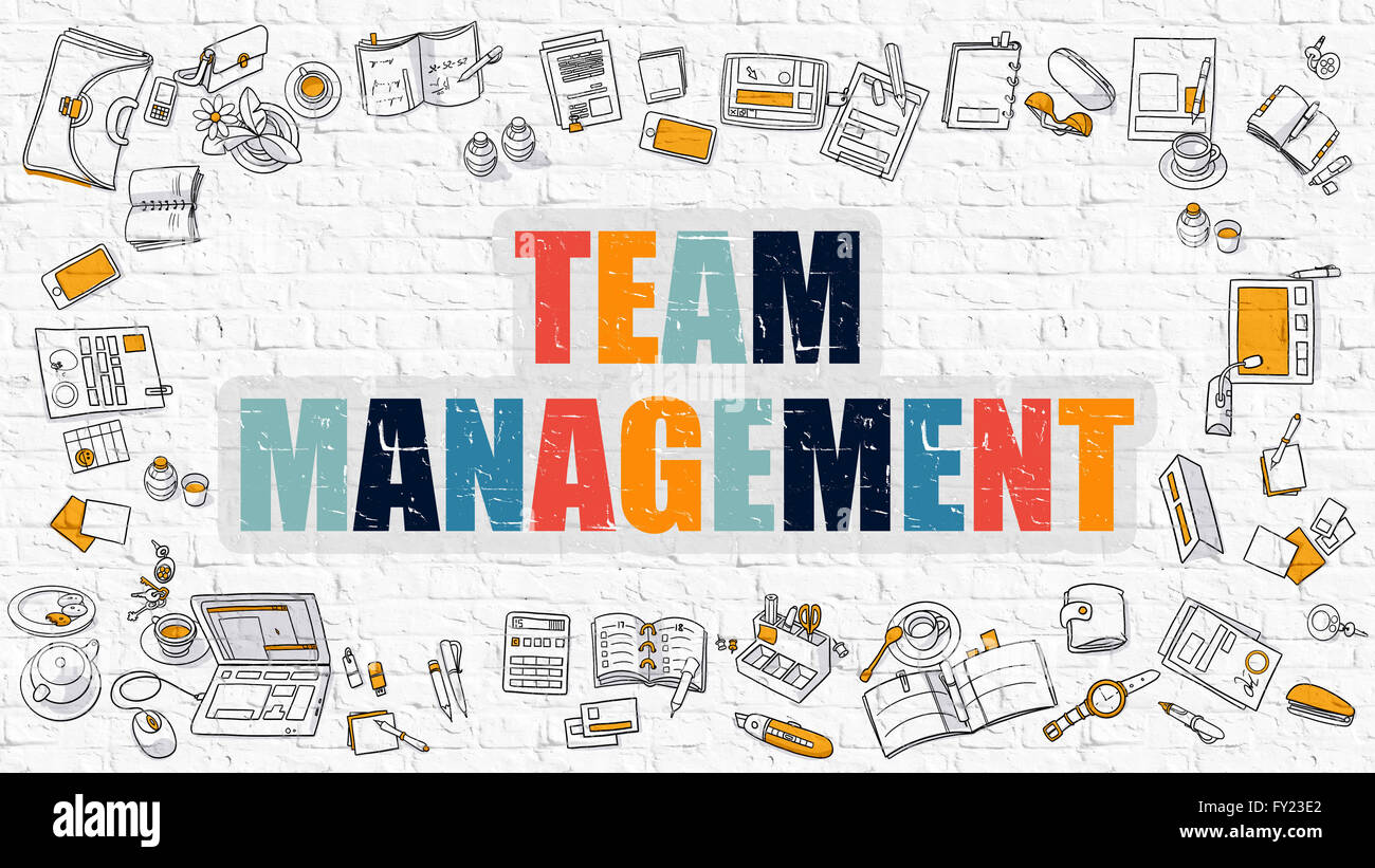 Multicolor Team Management on White Brickwall. Doodle Style Stock Photo ...