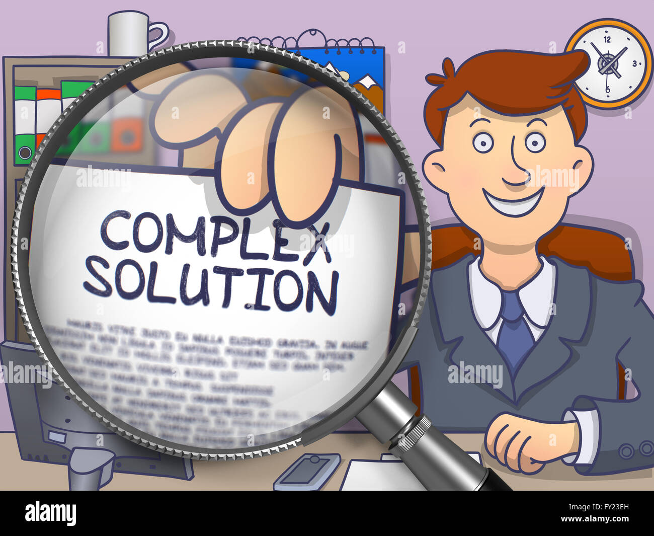 Complex Solution through Magnifier. Doodle Style Stock Photo - Alamy