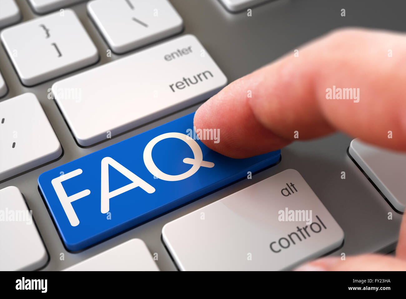 Hand Finger Press FAQ Key Stock Photo - Alamy