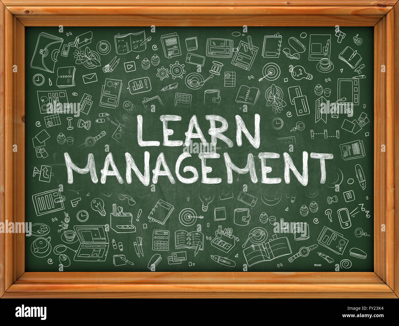 Green Chalkboard with Hand Drawn Learn Management Stock Photo - Alamy
