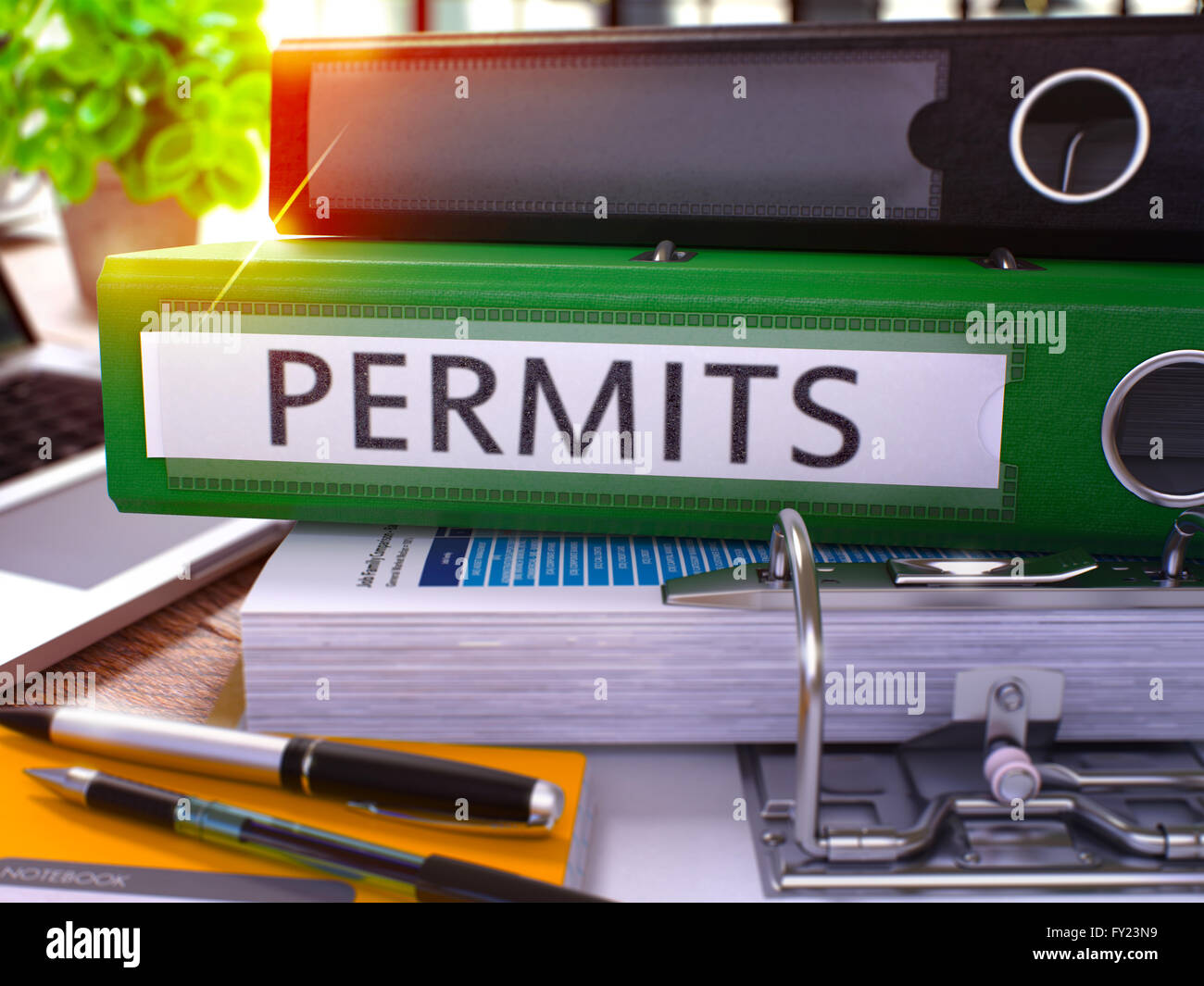 Permits on Green Office Folder. Toned Image Stock Photo - Alamy