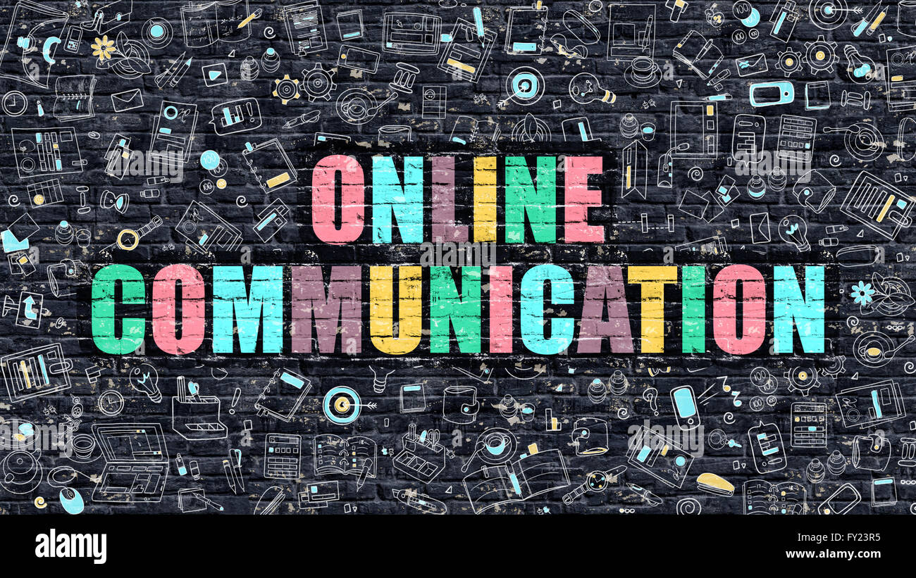 Online Communication Concept with Doodle Design Icons Stock Photo - Alamy