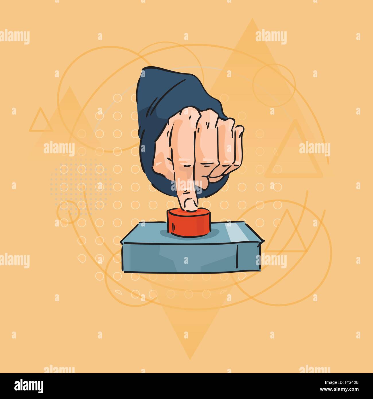 Business Man Hand Finger Press Red Button Over Triangle Geometric ...