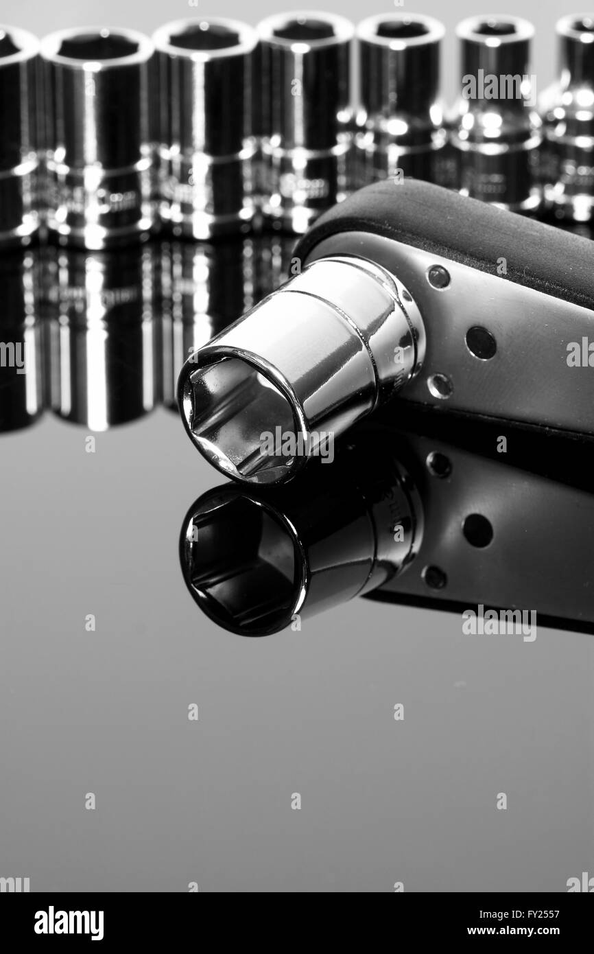 Sockets set ratchet tool reflection Stock Photo - Alamy