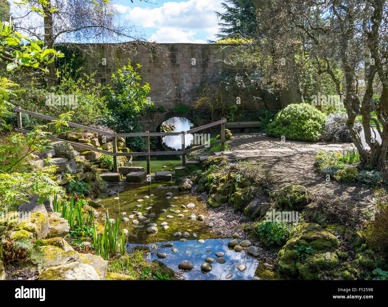 View of the stream and stepping stone path in the Friends Garden near ...